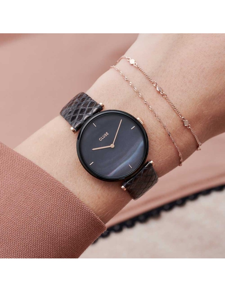 Montre Cluse Triomphe Leather Black, Black Pearl/Black Python CW0101208012