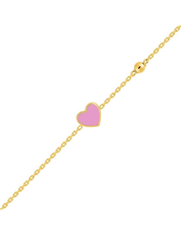 Bracelet fantaisie enfant avec un cœur rose suivi d'une boule en or ...